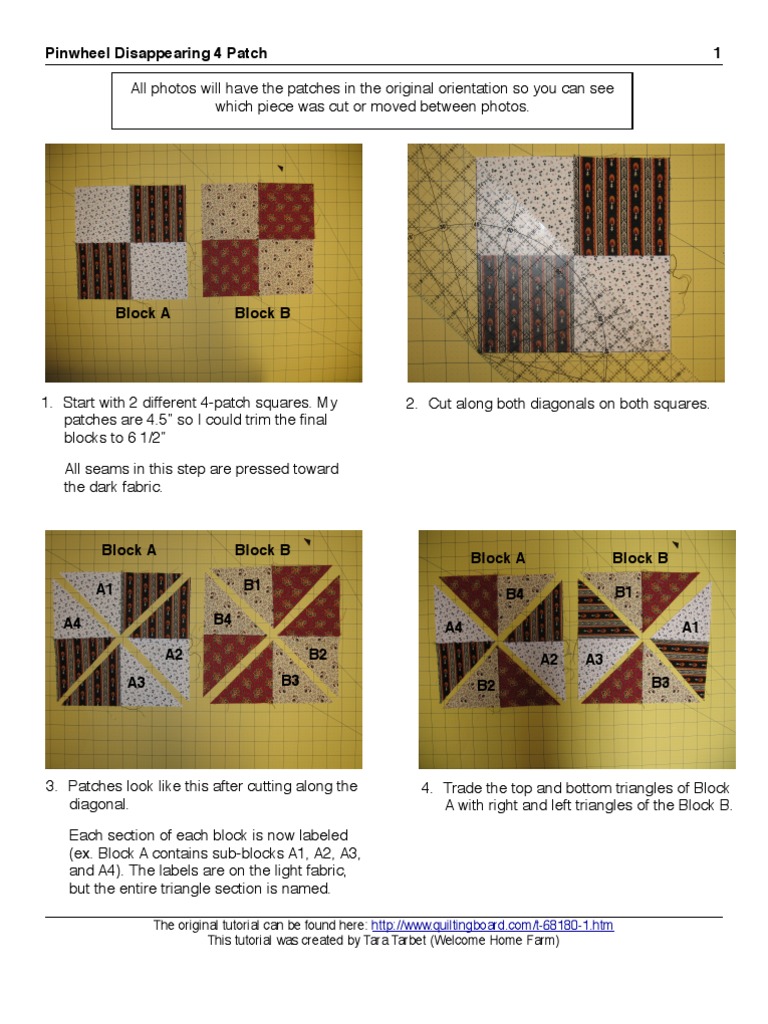 Pinwheel Disappearing 4-Patch Tutorial | PDF | Seam (Sewing) | Sewing