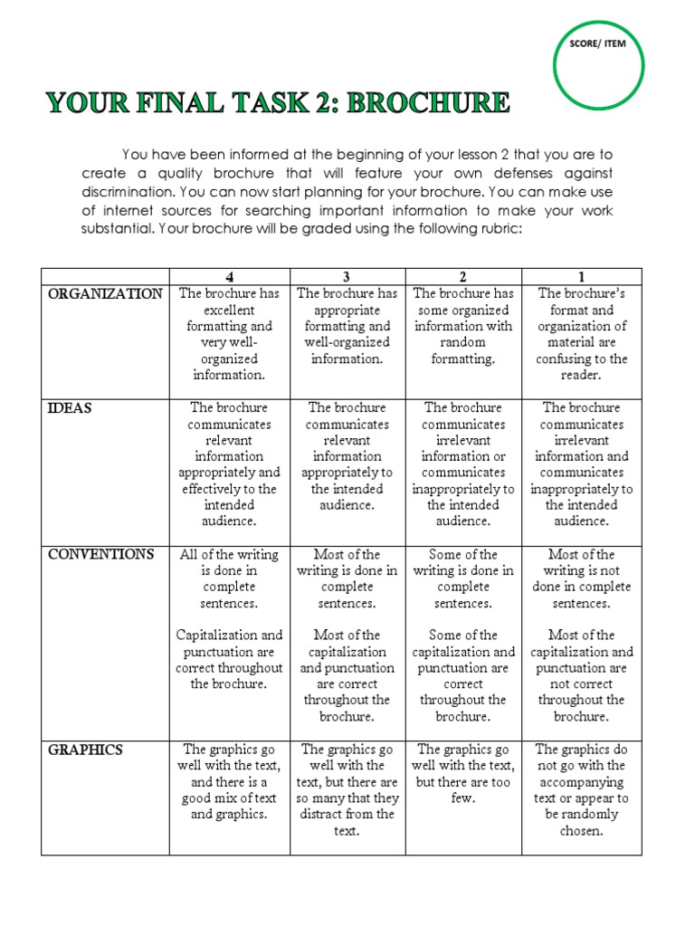 BROCHURE RUBRIC-lesson 2 | PDF | Communication | Semiotics
