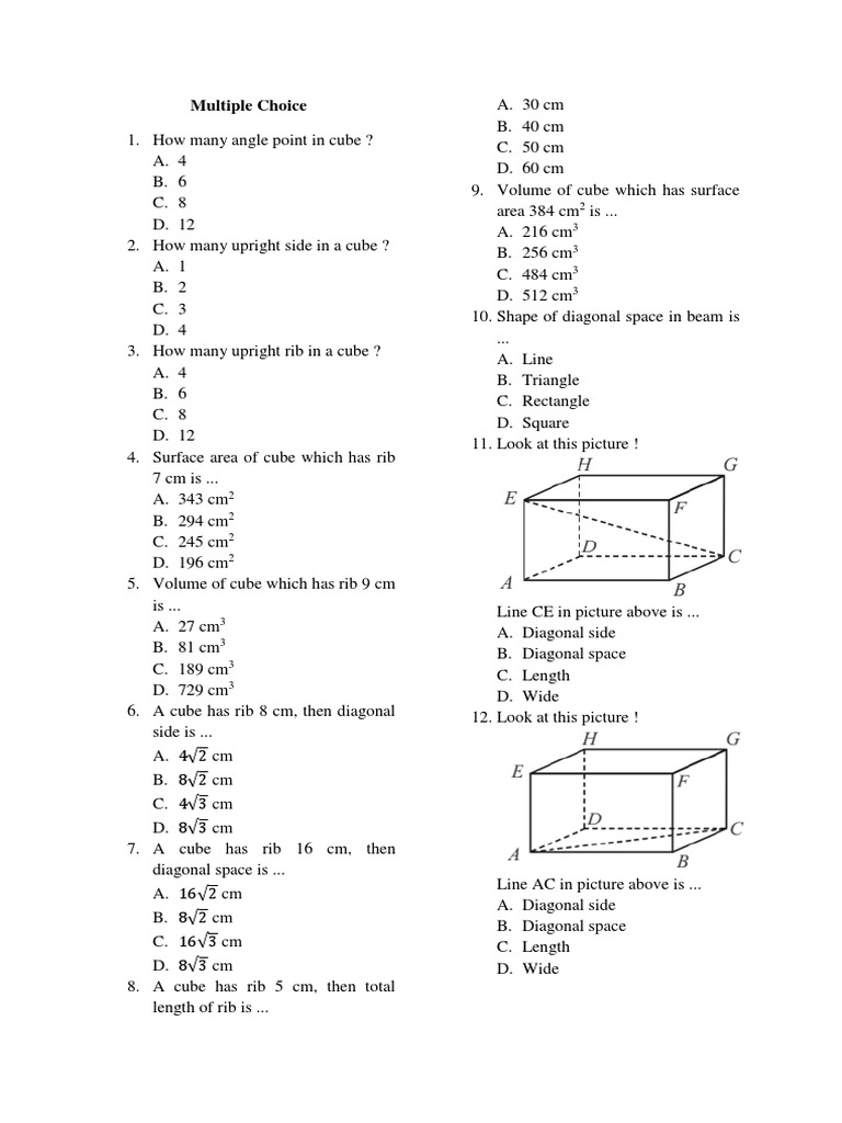 Cube Geometry: Angles, Diagonals, and Volume | PDF | Area | Volume