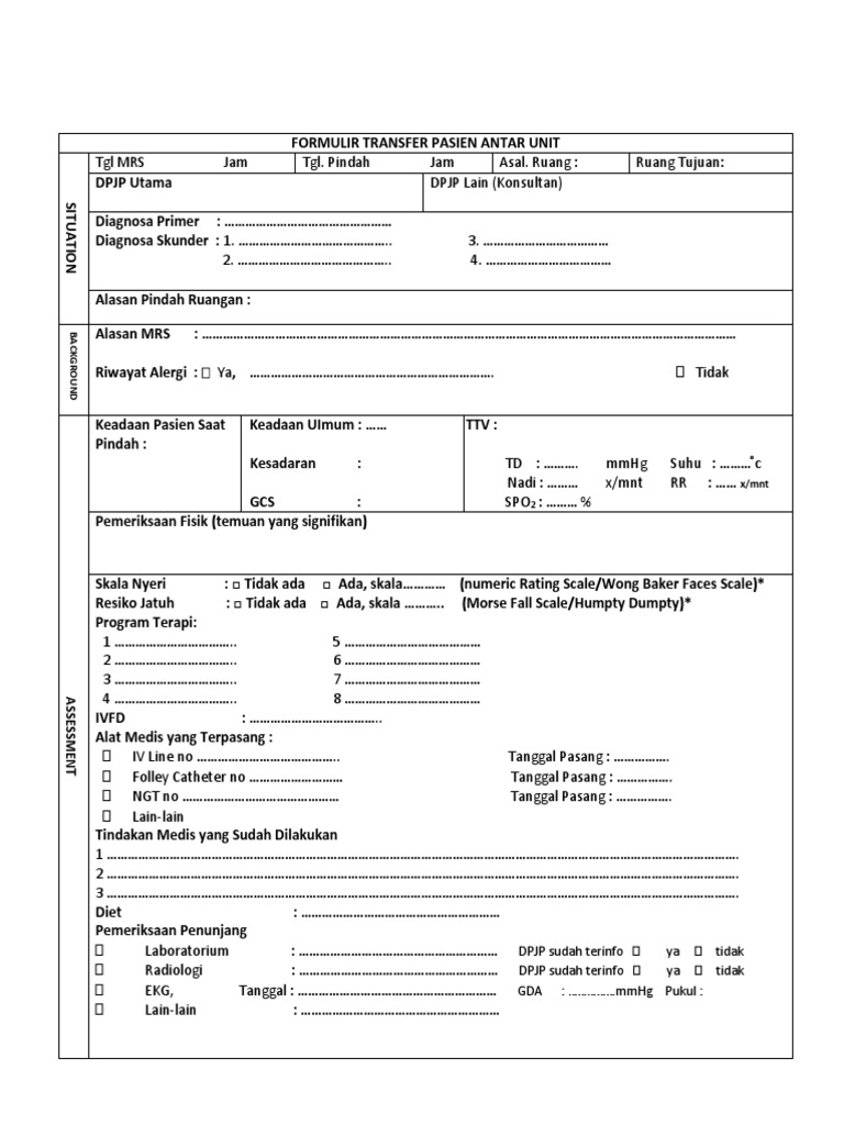 7 Formulir Transfer Pasien Antar Unit | PDF