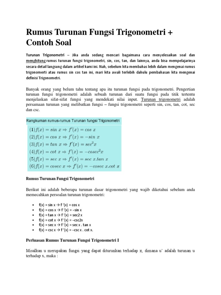 Turunan Trigonometri dan Contoh Soal | PDF