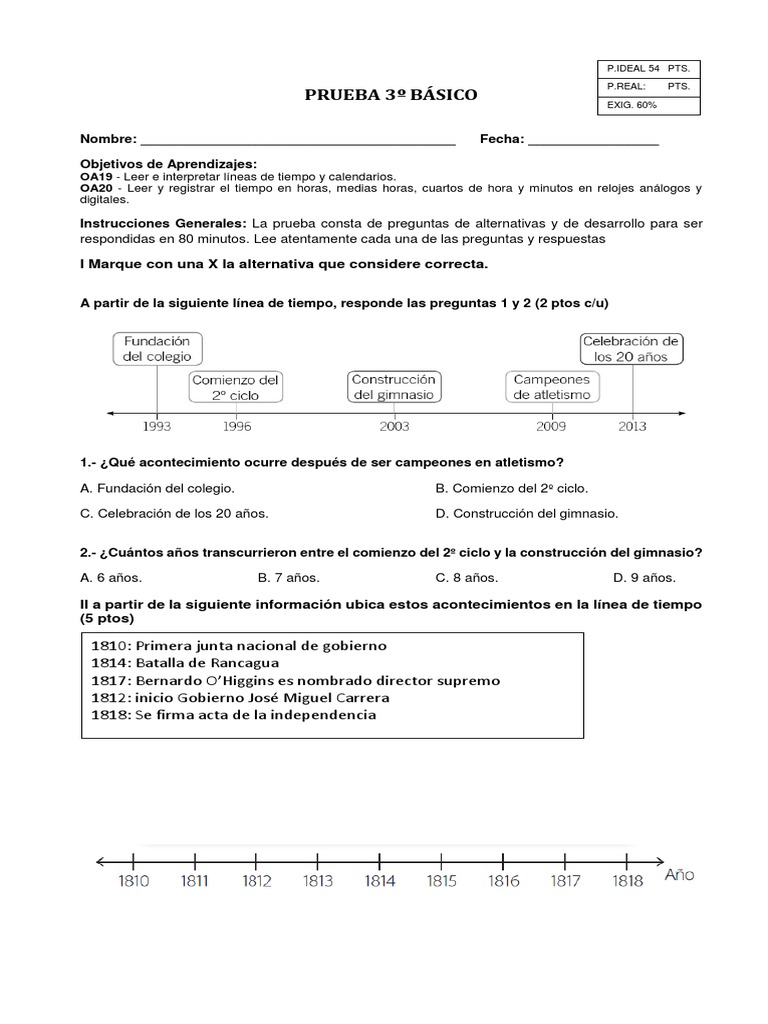 Prueba Tiempo y Calendario | PDF | Reloj | Calendario