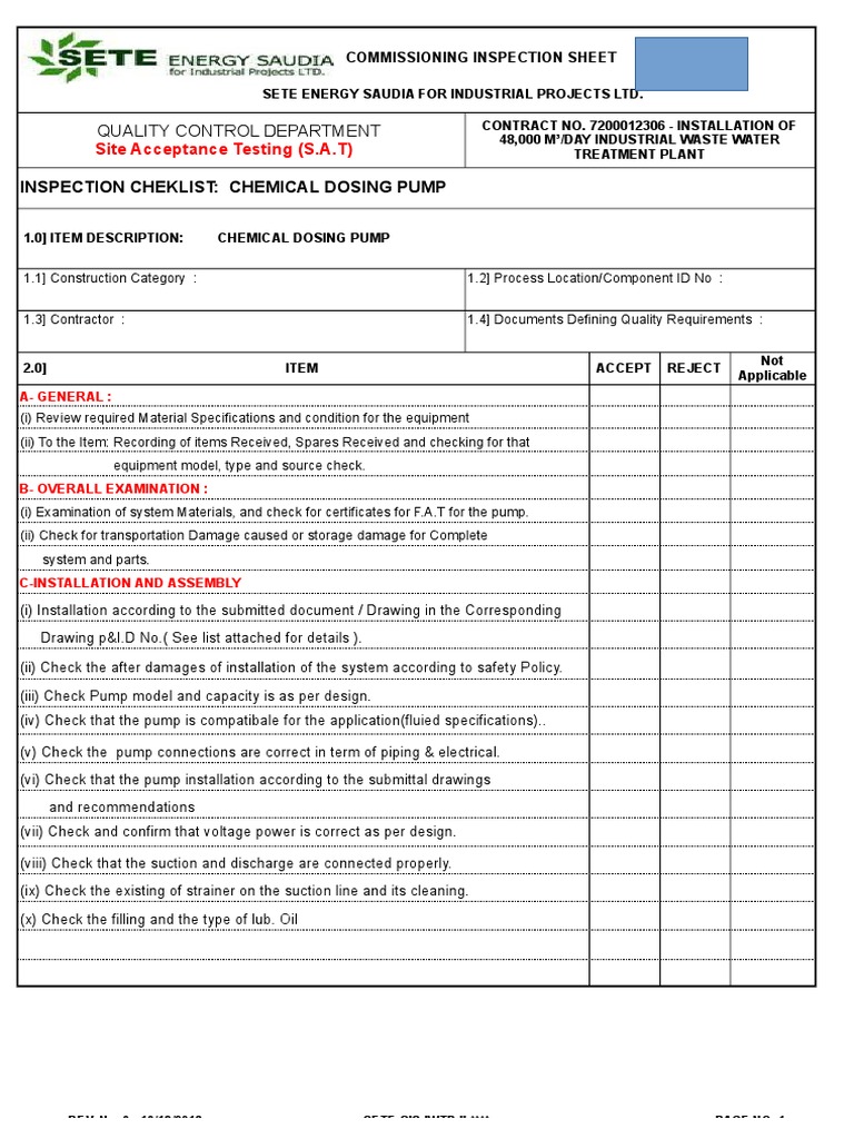 Site Acceptance Testing (S.A.T) : Quality Control Department | PDF ...