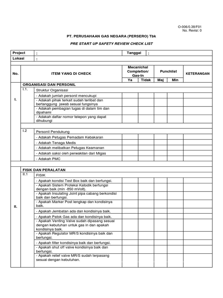 PSSR Checklist untuk Gas In PT PGN | PDF