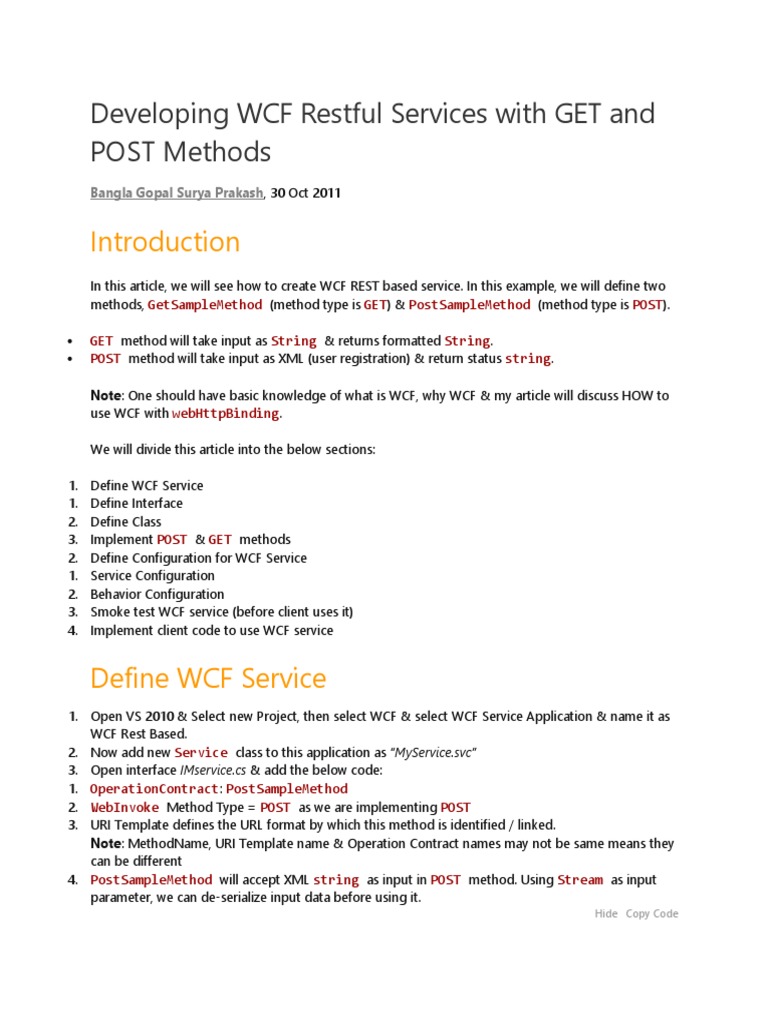 Developing WCF Restful Services With GET and POST Methods | PDF ...