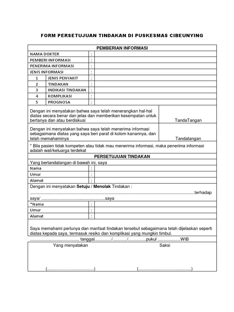 Form Persetujuan Tindakan Di Puskesmas Cibeunying | PDF
