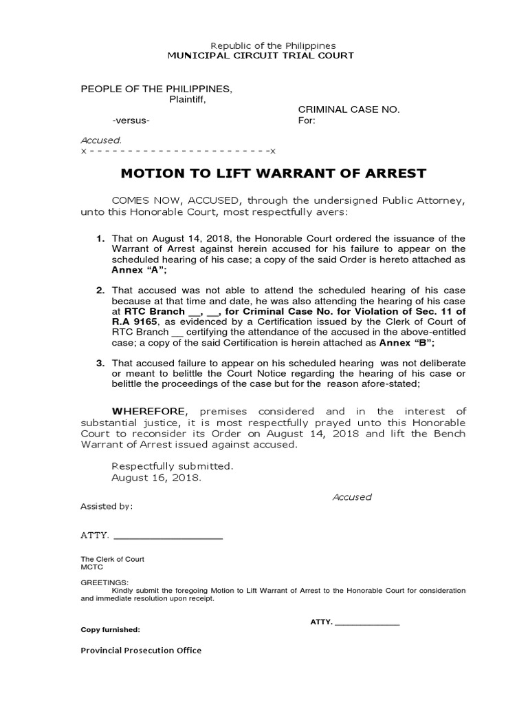 Motion To Lift | PDF | Finance & Money Management | Social Science