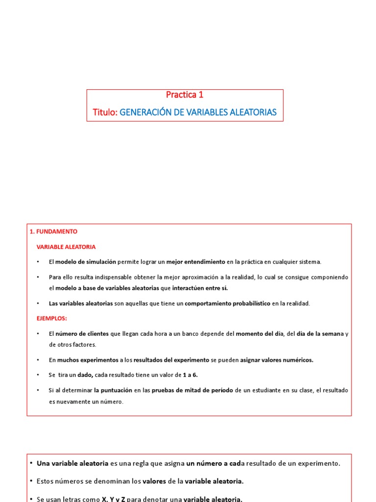 Practica 1 Generar Variables Aleatorias | PDF | Variable aleatoria | Aleatoriedad