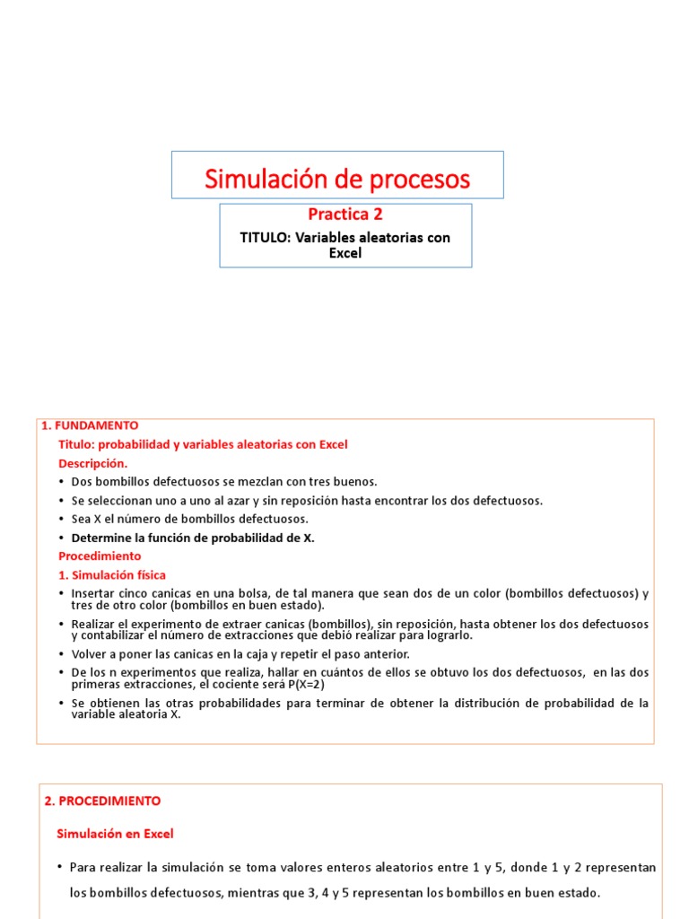 Practica 2 Variables Aleatorias Excel | PDF | Variable aleatoria | Probabilidad