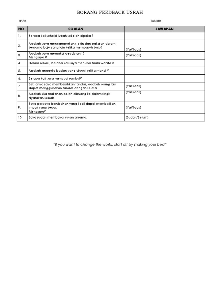 Borang Feedback Usrah | PDF