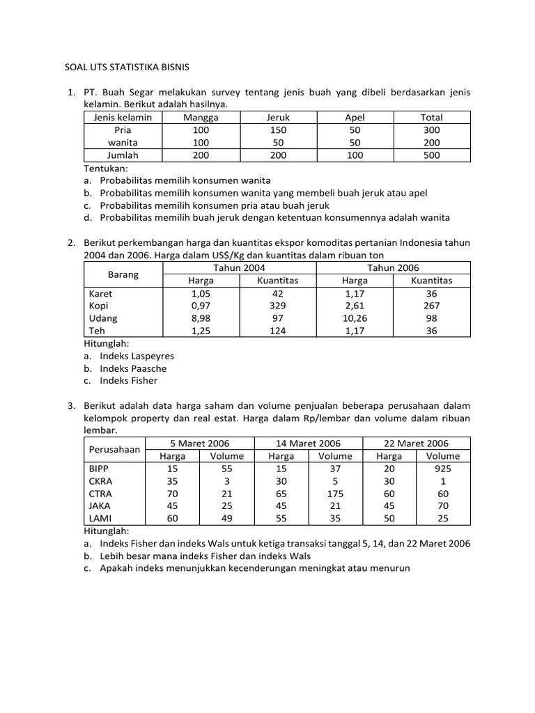 Soal Uts Statistika Bisnis | PDF