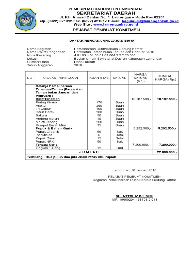 Daftar Rab Perawatan Taman | PDF