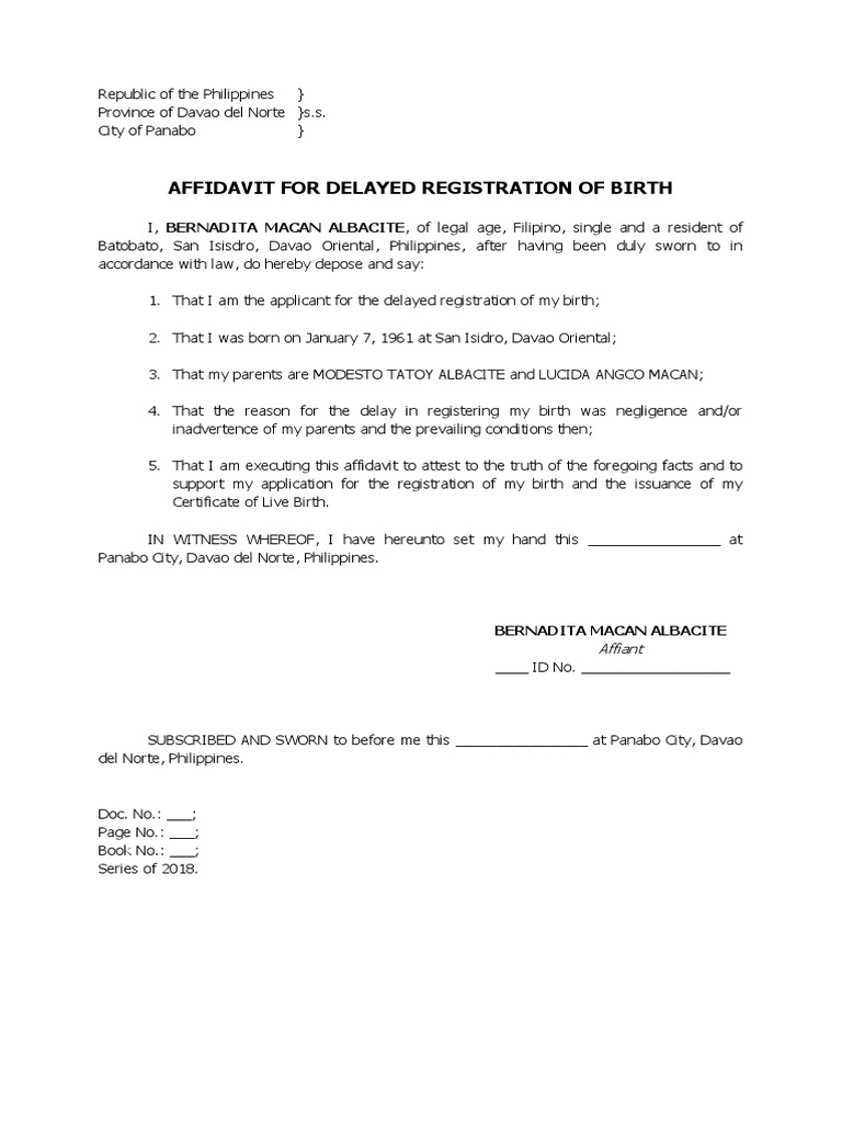 Affidavit For Delayed Registration of Birth | PDF