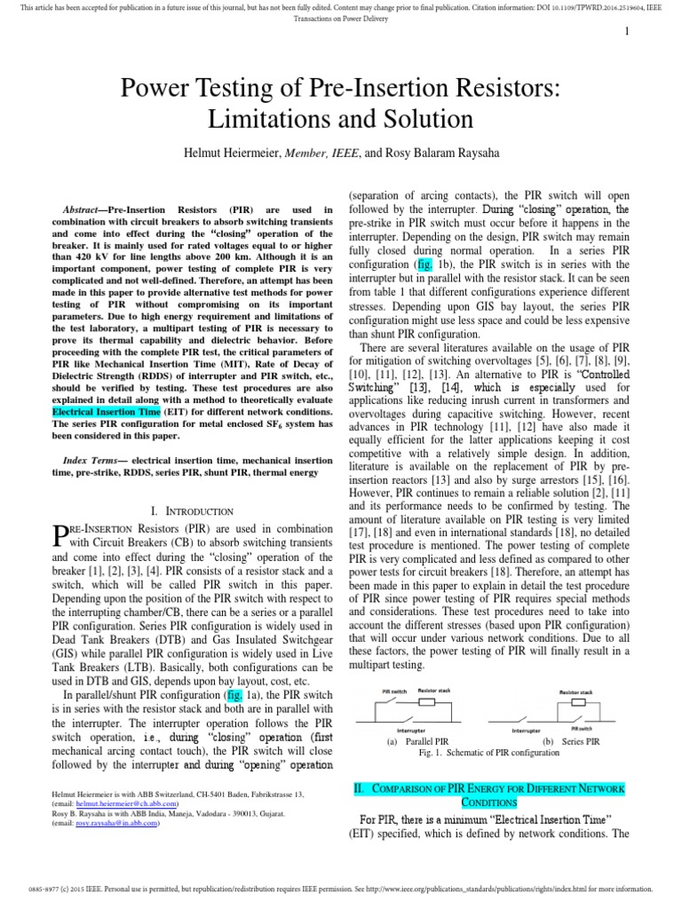 Power Testing of Pre-Insertion Resistors: Limitations and Solution ...