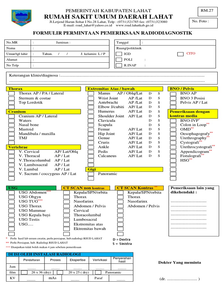 Formulir Permintaan Pemeriksaan Radiodiagnostik 2 | PDF