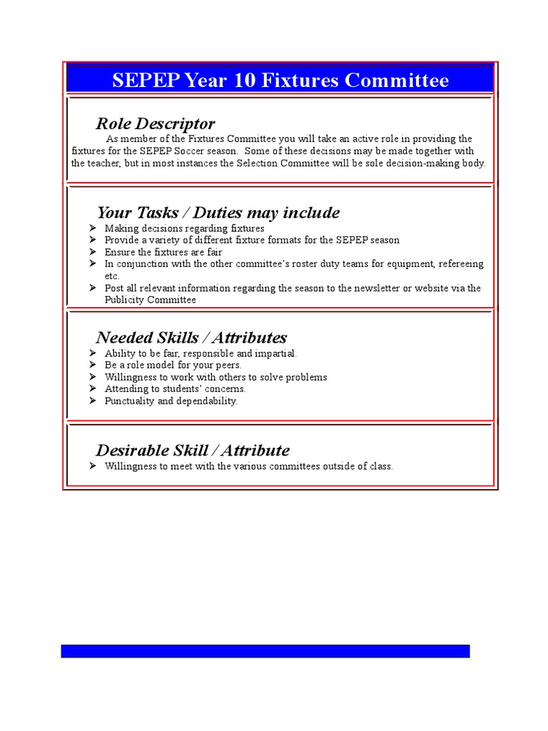 SEPEP Year 10 Soccer Fixtures Role | PDF | Career & Growth | Business
