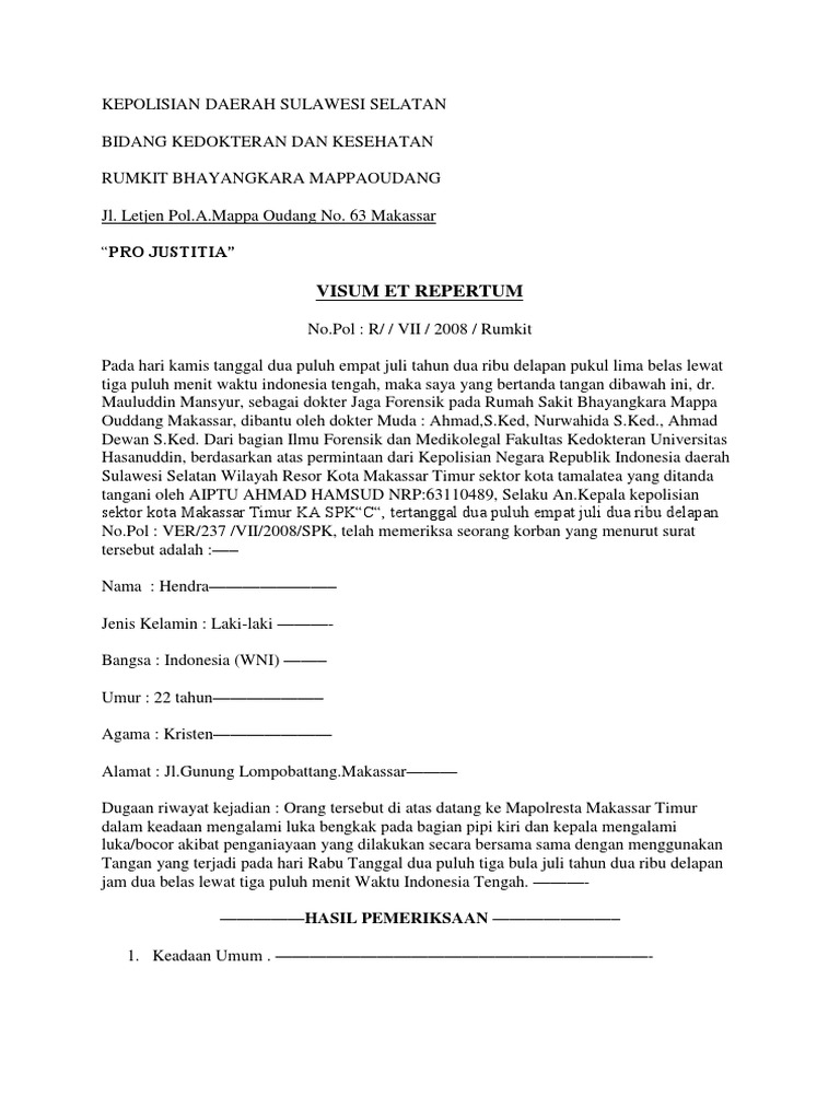 Contoh Visum Et Repertum | PDF