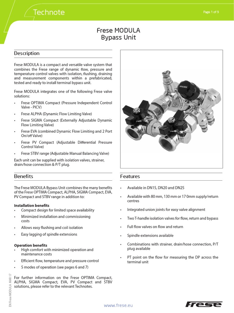 Frese MODULA Bypass Unit Overview | PDF | Valve | Mechanical Engineering