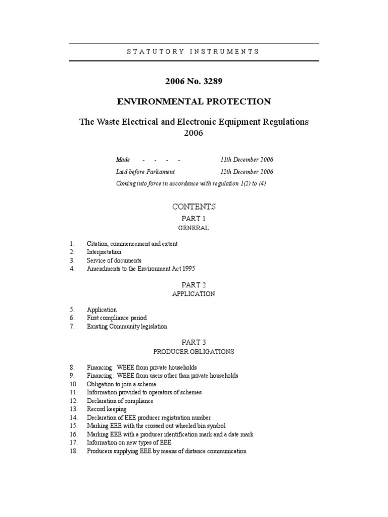 The Waste Electrical and Electronic Equipment Regulations 2006 | PDF ...