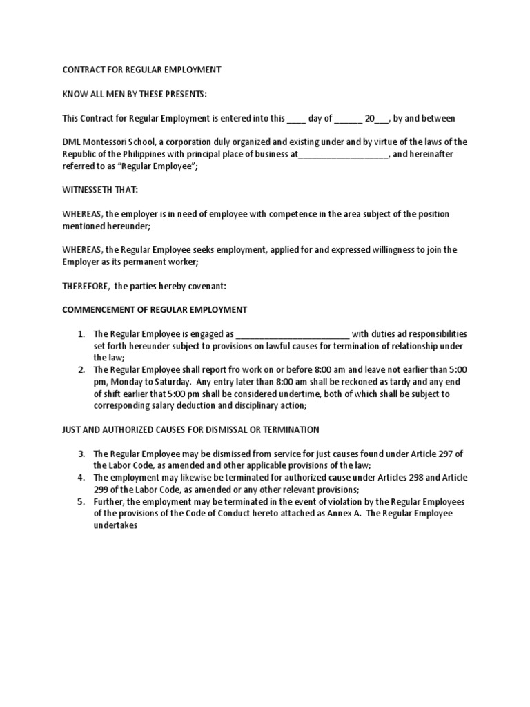 Regular Employment Contract Template | PDF
