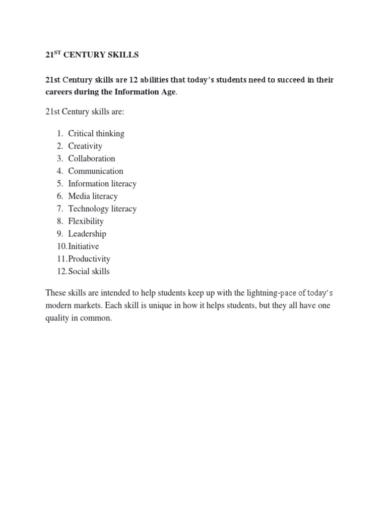 Essential 21st Century Skills for Students | PDF