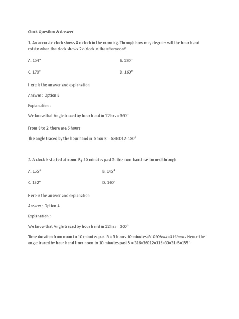 Clock Question & Answer | PDF