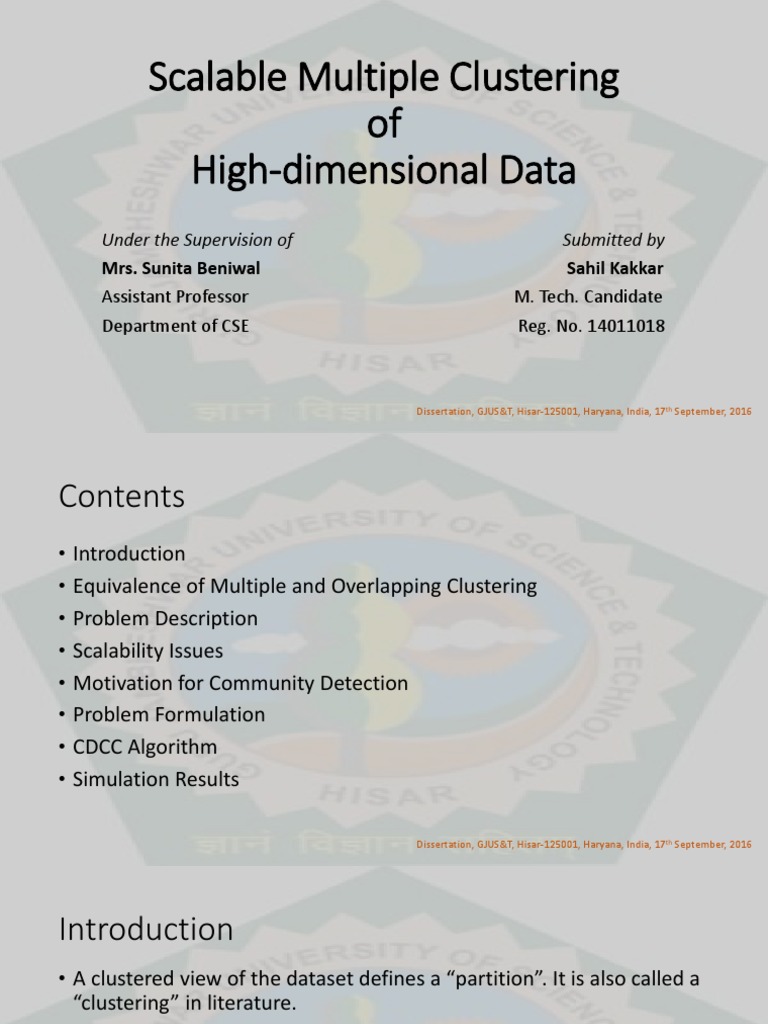 Scalable Multiple Clustering of High-Dimensional Data: Under The Supervision of Submitted by ...
