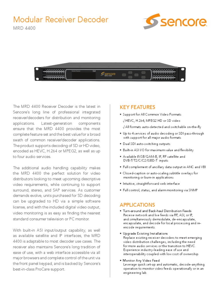 MRD 4400 Receiver Decoder v19 | PDF | Codec | Video