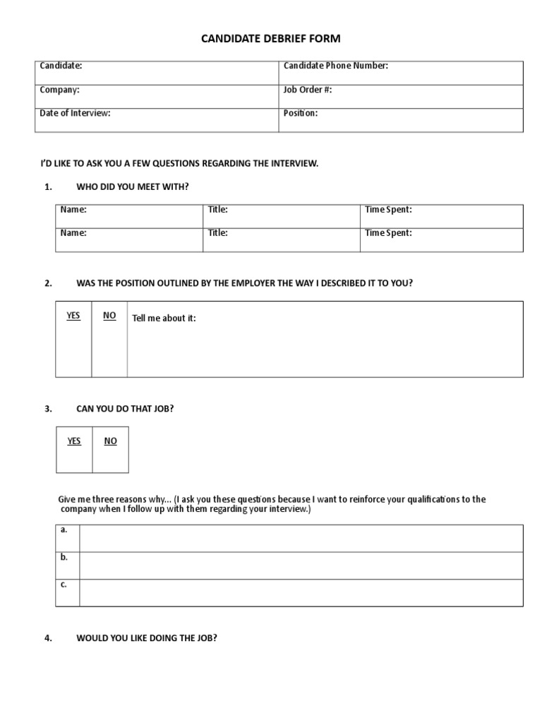 Candidate Debrief Form | Employment | Salary