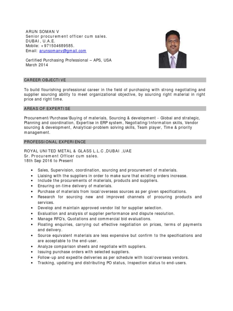 Arun CV - Sales | PDF | Procurement | Business