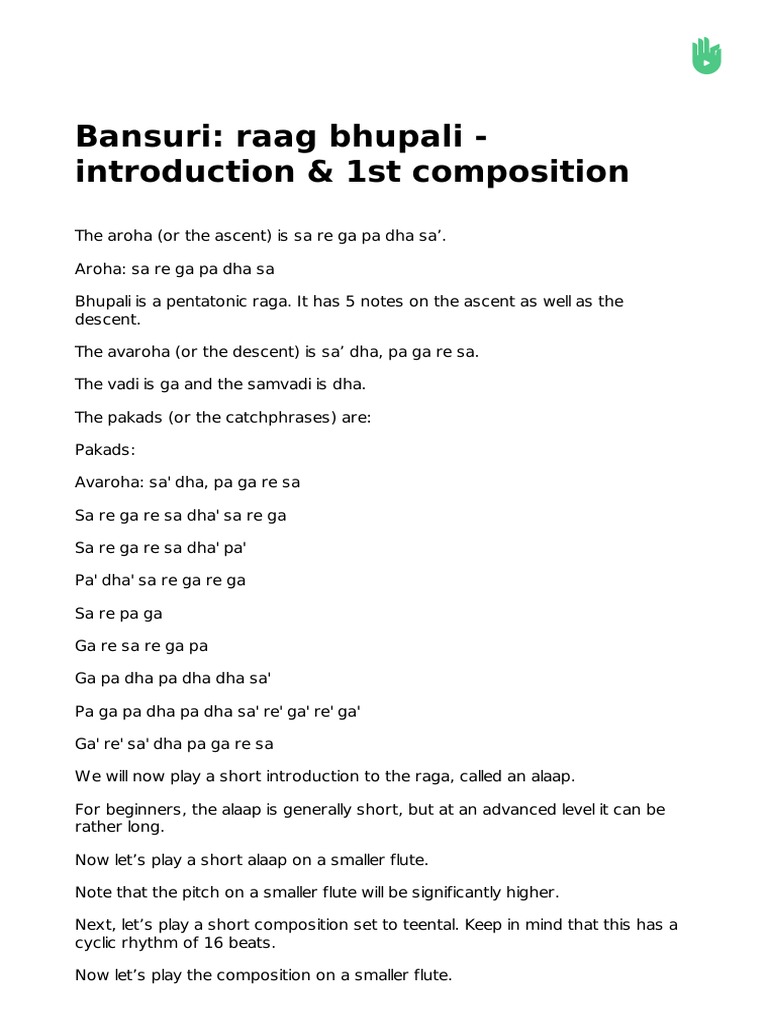 Bansuri - Raag Bhupali - Introduction & 1st Composition | PDF