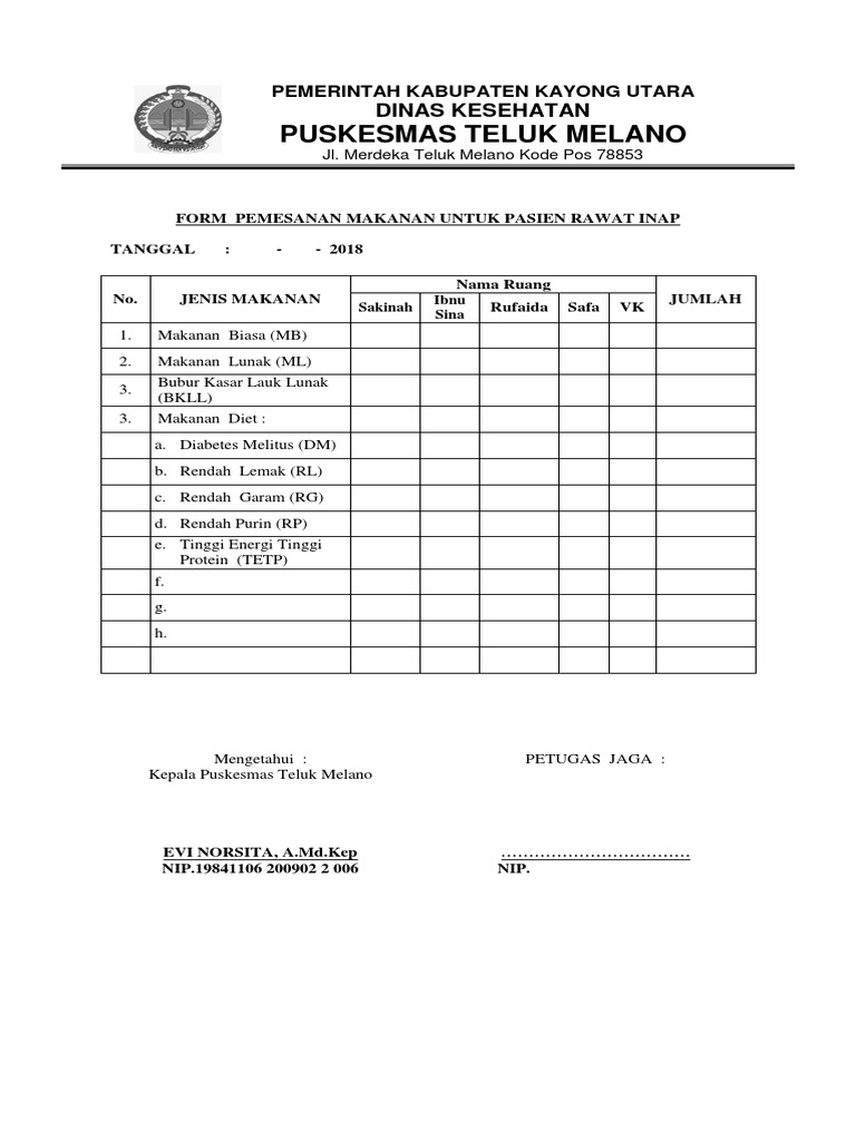 Formulir Pesanan Makanan Puskesmas | PDF | Kesehatan Holistik