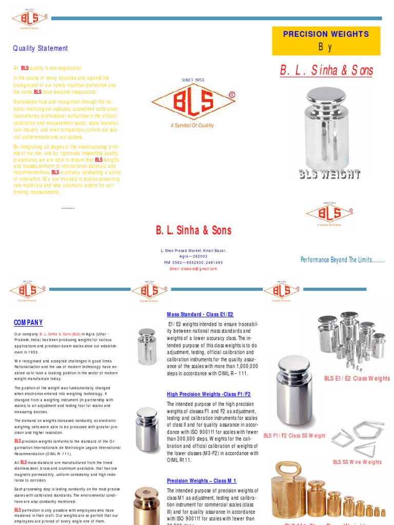 BLS Brouchure | PDF | Calibration | Weight