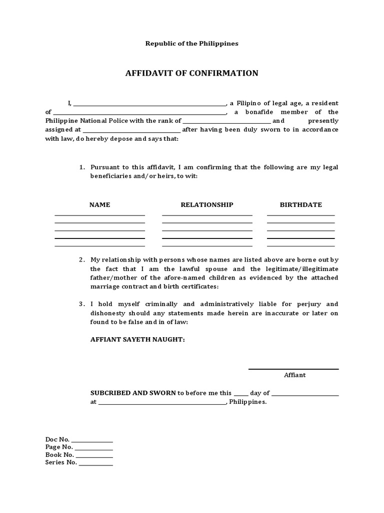 Affidavit of Confirmation | PDF | Social Science | Wellness