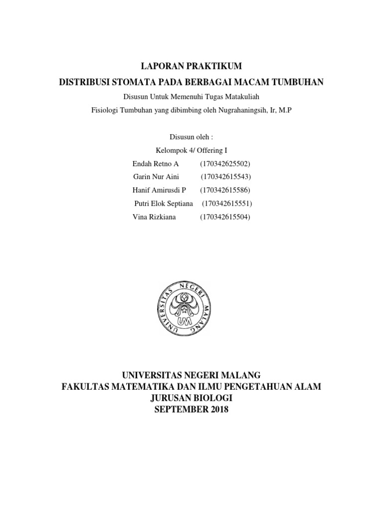 Laporan Praktikum Fistum Distribusi Stomata Dan Transport Air | PDF