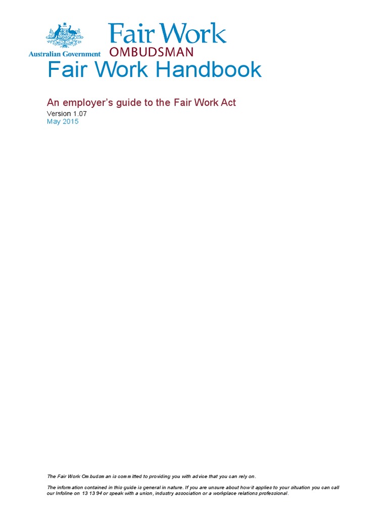 Fair Work Handbook: An Employer's Guide To The Fair Work Act | Download ...
