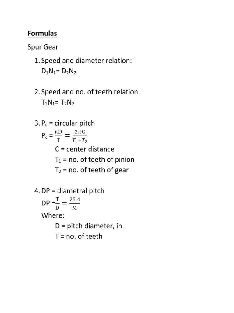 Formulas | PDF | Gear | Manufactured Goods