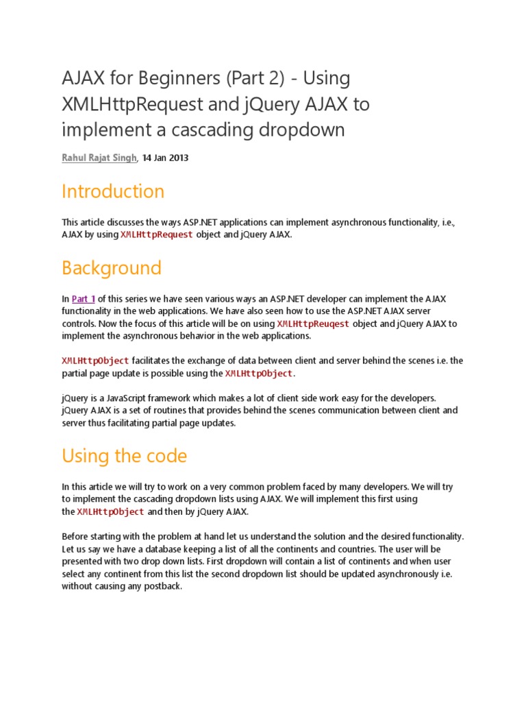 Using XMLHttpRequest and JQuery AJAX To Implement A Cascading Dropdown | PDF | Ajax (Programming ...
