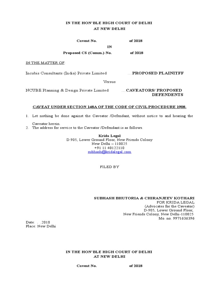 Caveat Petition | PDF | Advocate | Judiciaries