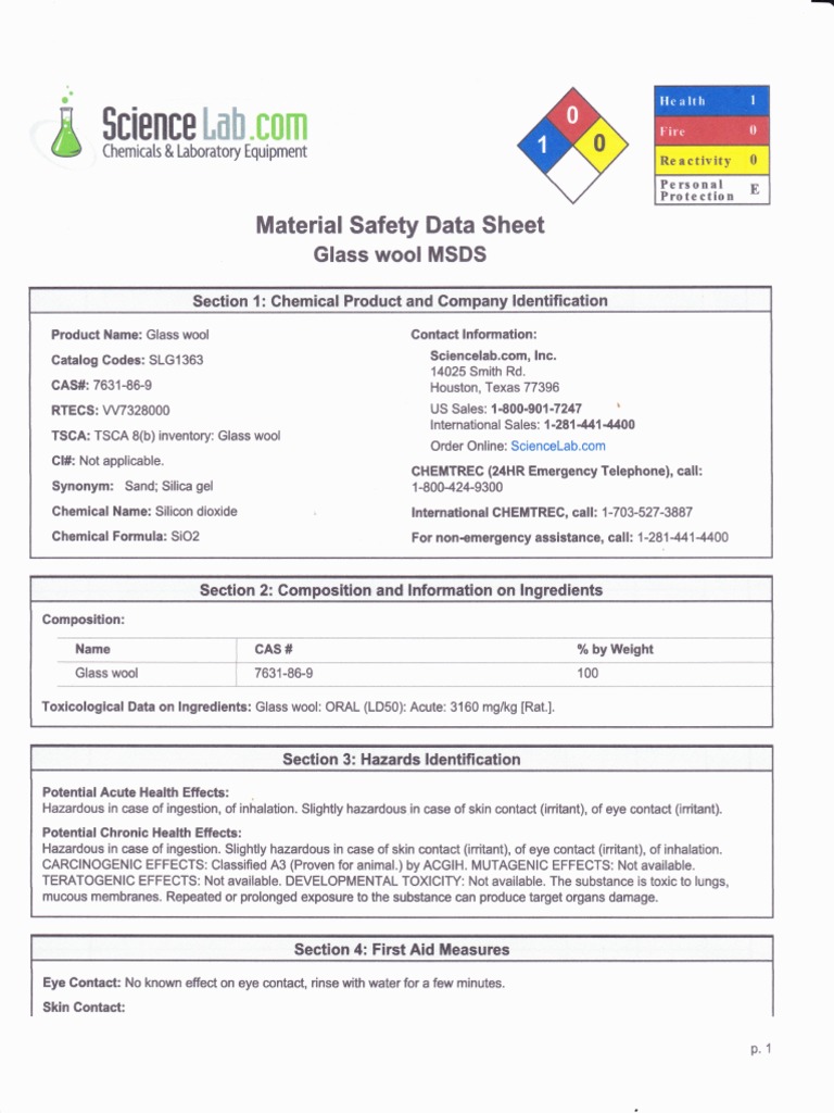 Glass Woll | PDF | Silicon Dioxide | Personal Protective Equipment