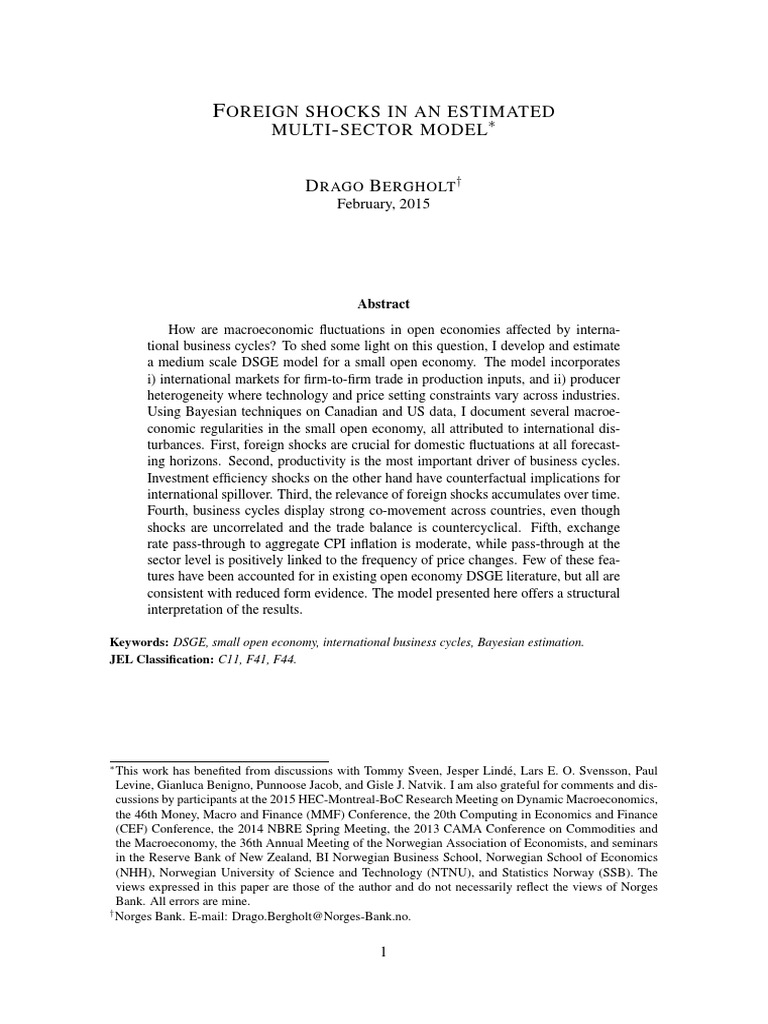 Oreign Shocks in An Estimated Multi Sector Model | PDF | Macroeconomics | Input–Output Model