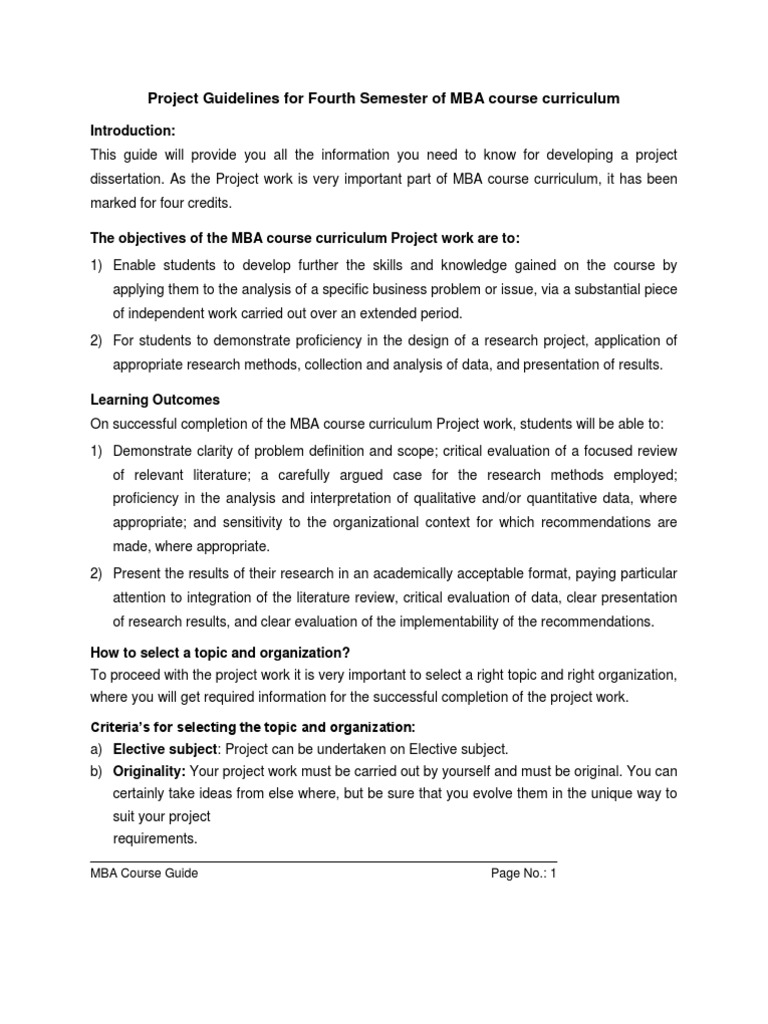 MBA Project Dissertation Guidelines | PDF | Master Of Business ...