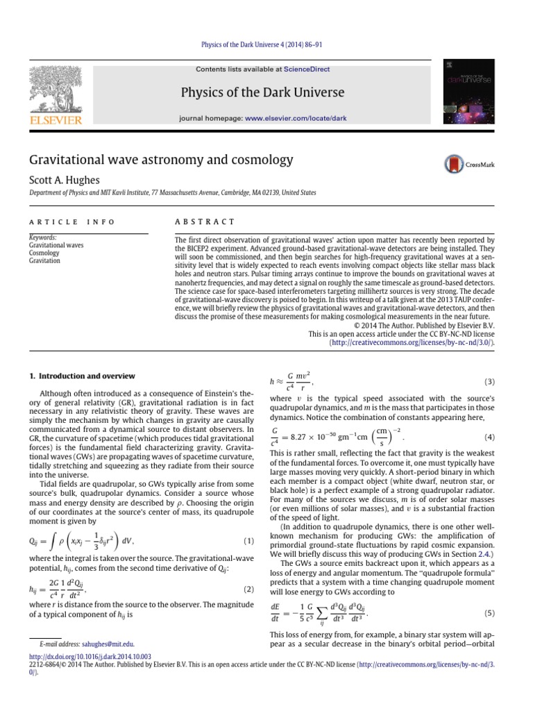 Physics of The Dark Universe: Scott A. Hughes | PDF | Ligo ...