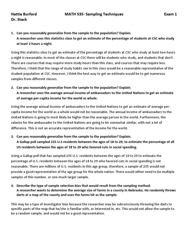 Burford Exam1 | PDF | Advanced Placement | Sampling (Statistics)