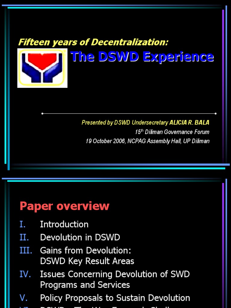 DSWD | PDF | Social Protection | Devolution