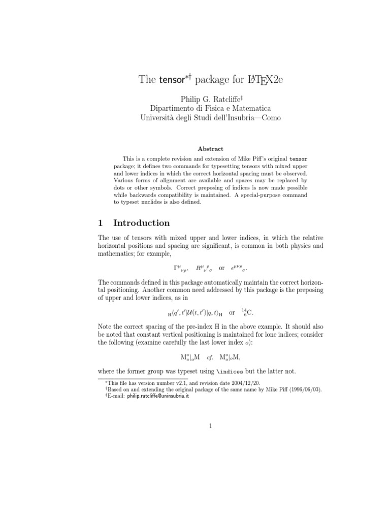 LaTeX Tensor Package Overview | PDF | Tensor | Notation