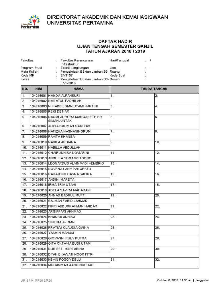 Absen UTS Ganjil EV 2018-2019 | PDF