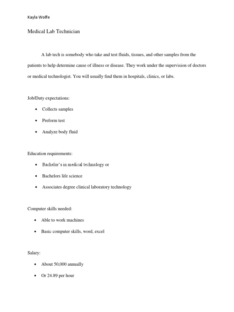 Medical Lab Technician Job Overview | PDF | Career & Growth | Science ...