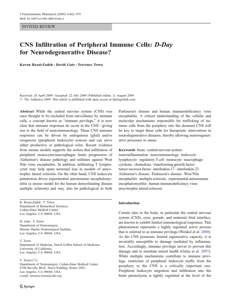 CNS Infiltration of Peripheral Immune Cells - D-Day For ...