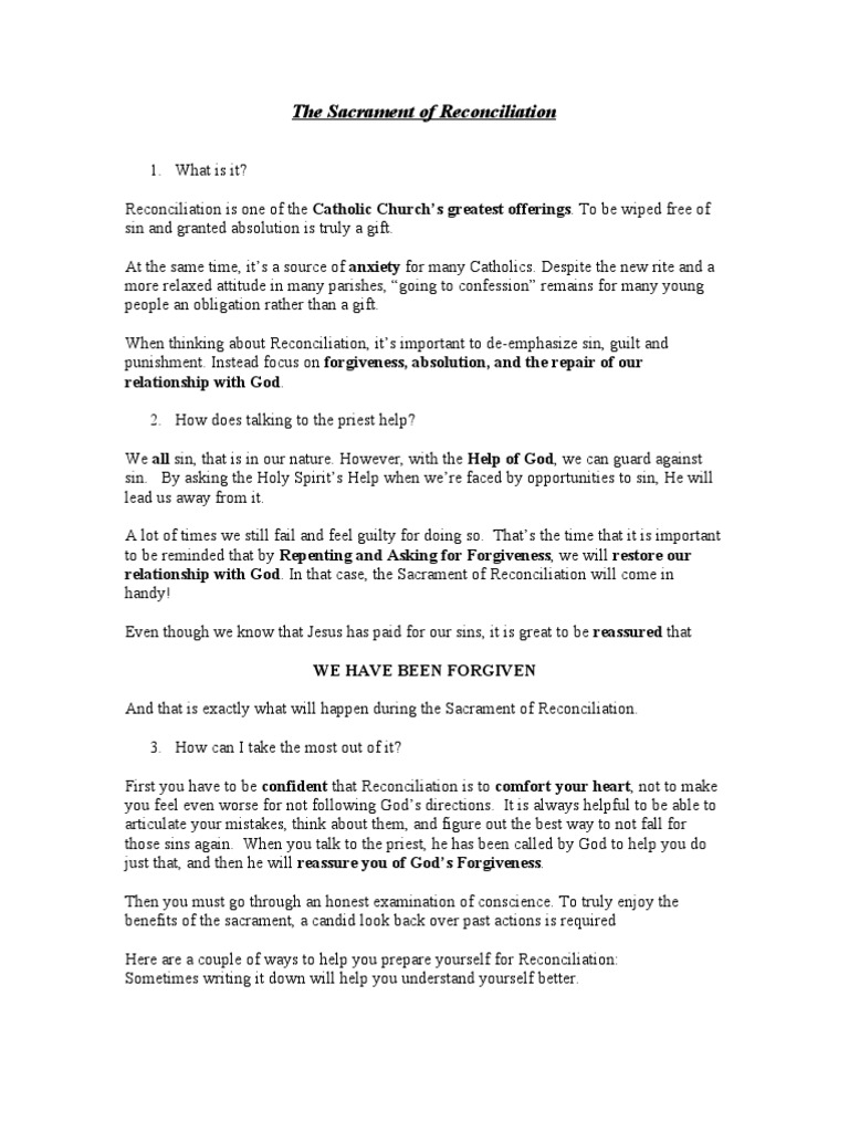 The Sacrament of Reconciliation | PDF | Confession (Religion) | Forgiveness